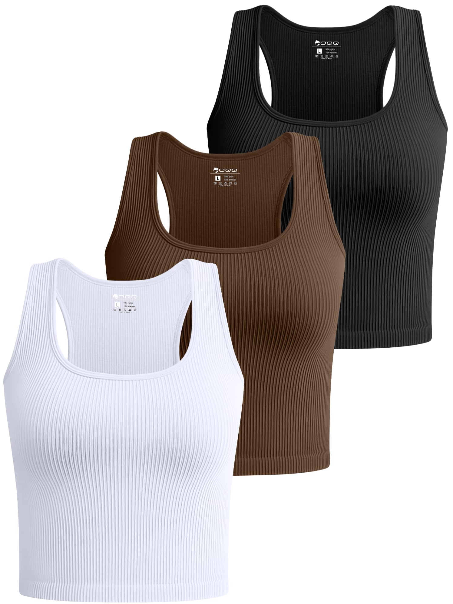 OQQ Women's 3 Piece Crop Tank Tops Ribbed Workout Racerback Shirts 2025 ...