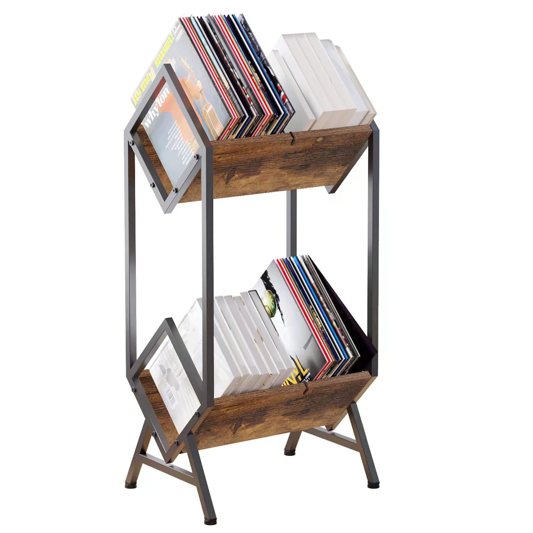 VonDream 2-Tier Vinyl Record Storage, Metal Vinyl Record Holder for 160 ...