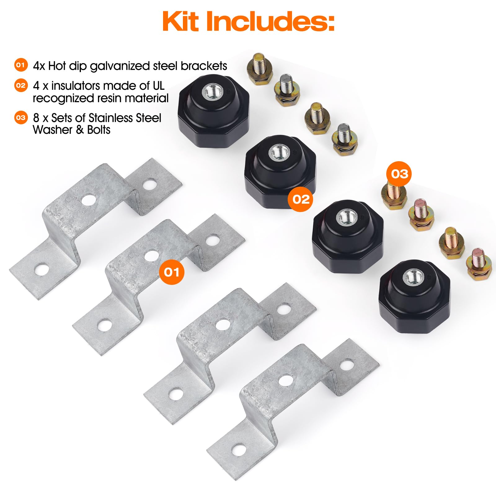 4PCS 2500V Standoff Insulators With Ground Bus Bar Mounting Brackets (2" Black Insulator) on ...