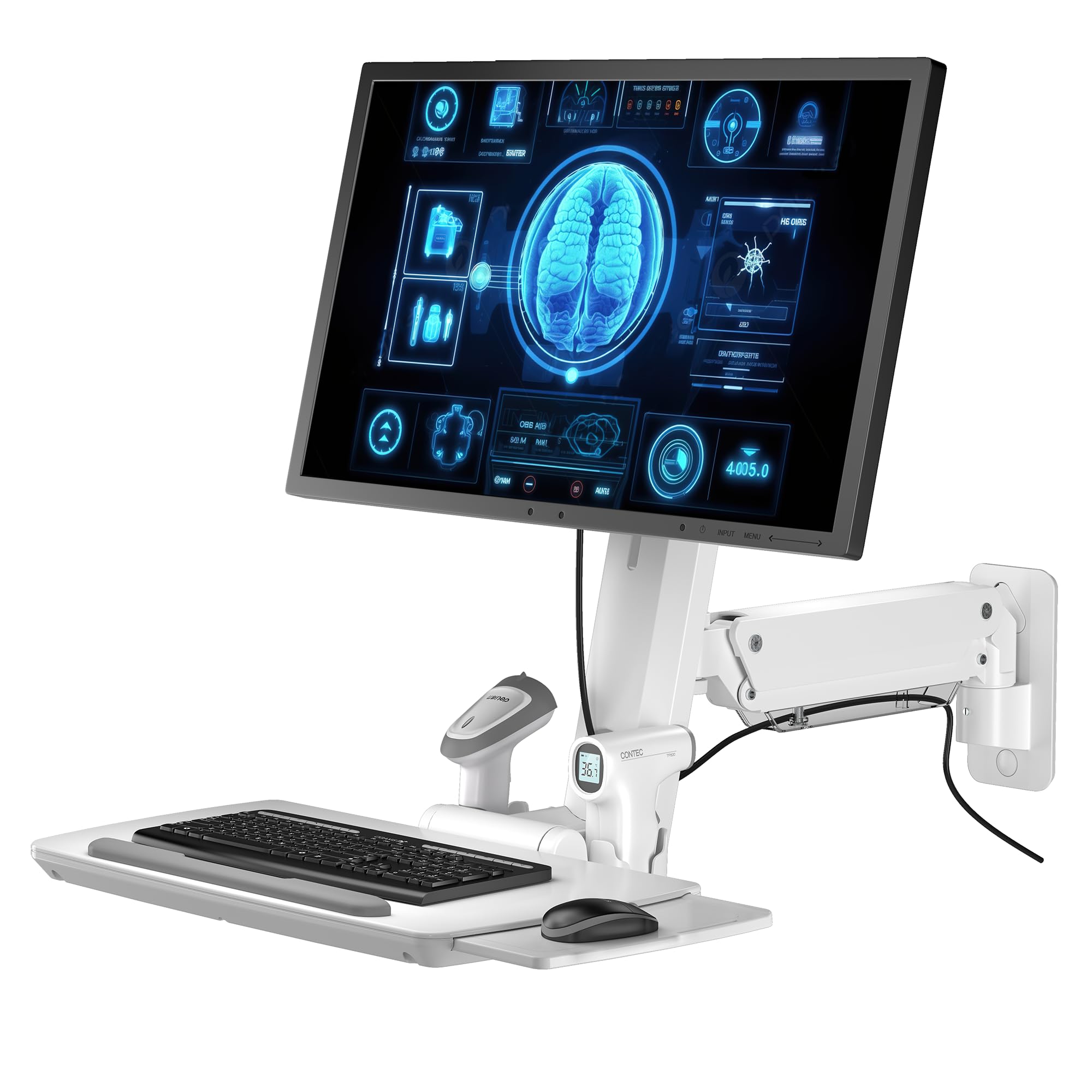 Mount Plus MED02 Medical Wall Mount Workstation with Folding Keyboard ...