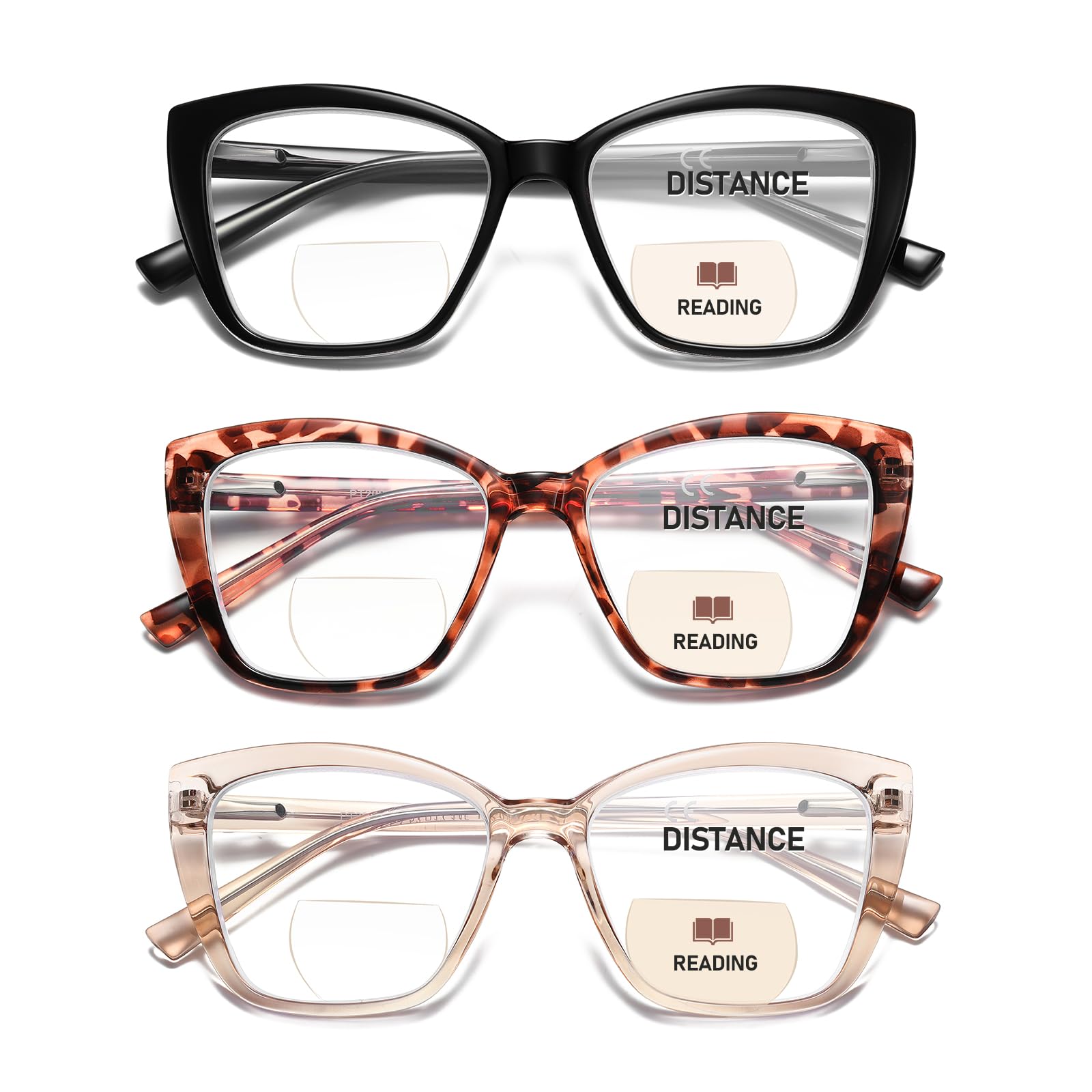 PUBOWT Bifocal Reading Glasses For Women Cat Eye Oversized Spring Hinge ...