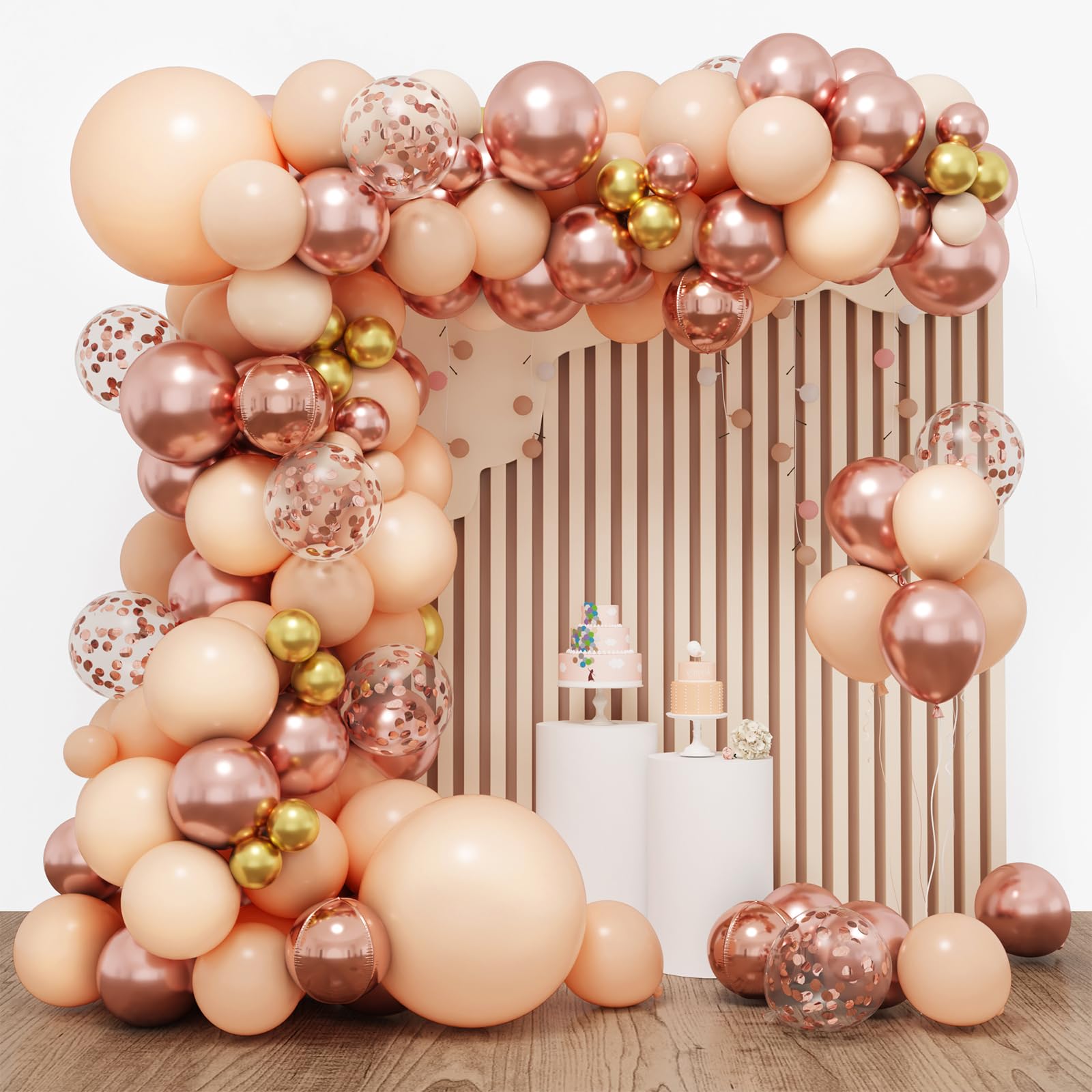 RUBFAC 143pcs Rose Gold Balloon Arch Kit Nude Pastel Pink Rose Gold ...