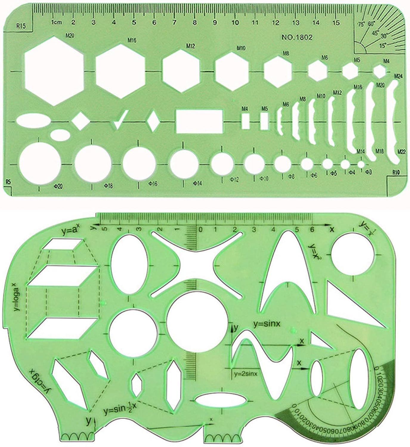 6 Pieces Geometric Template Ruler Geometric Drawings Templates Green ...