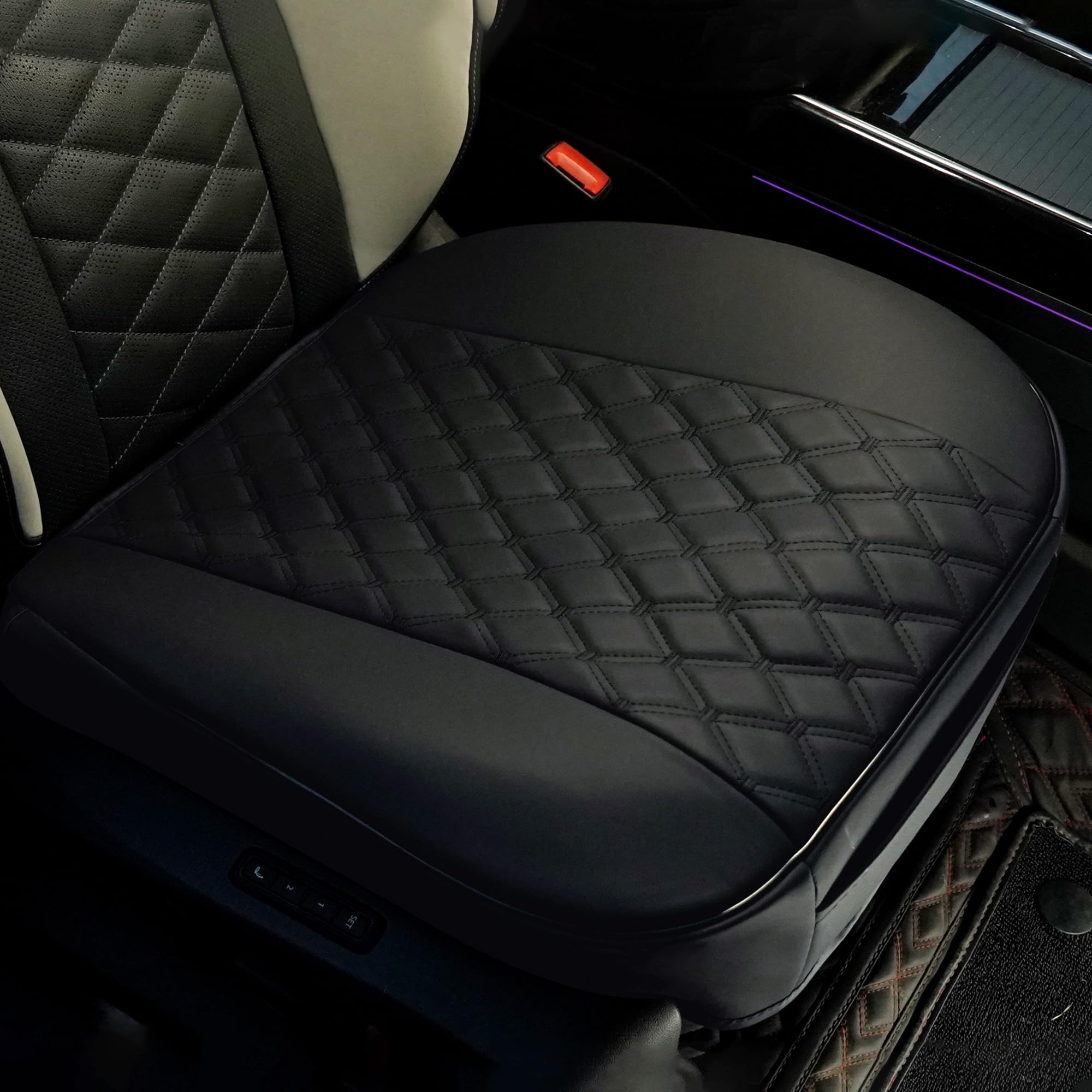 EDIETH 1 Piece Lozenge Pattern Black Luxury Faux Leather Car Seat Cover ...