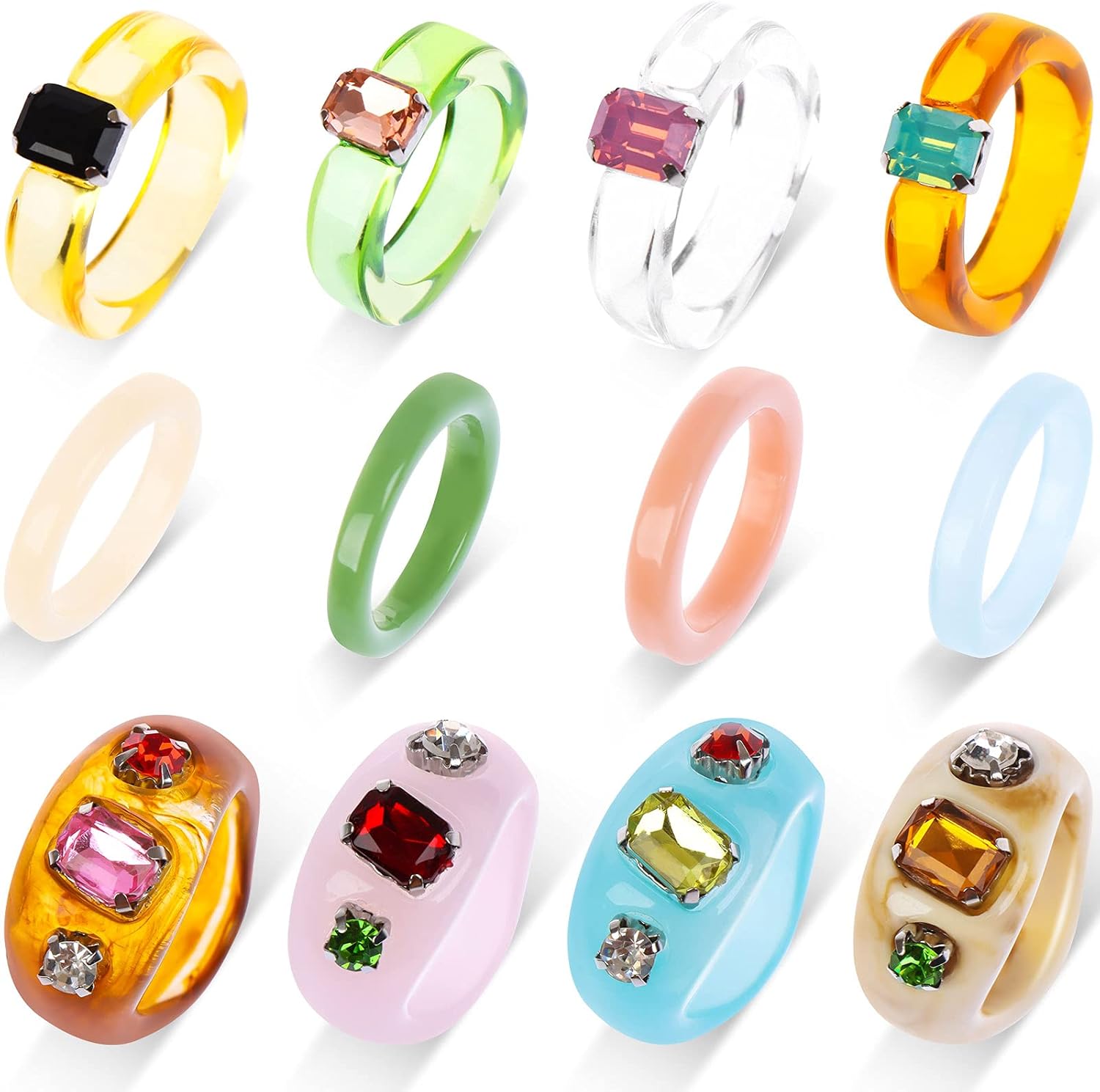 12 Stück Harz Acryl Strass Ringe Vintage Acryl Kristallringe ...