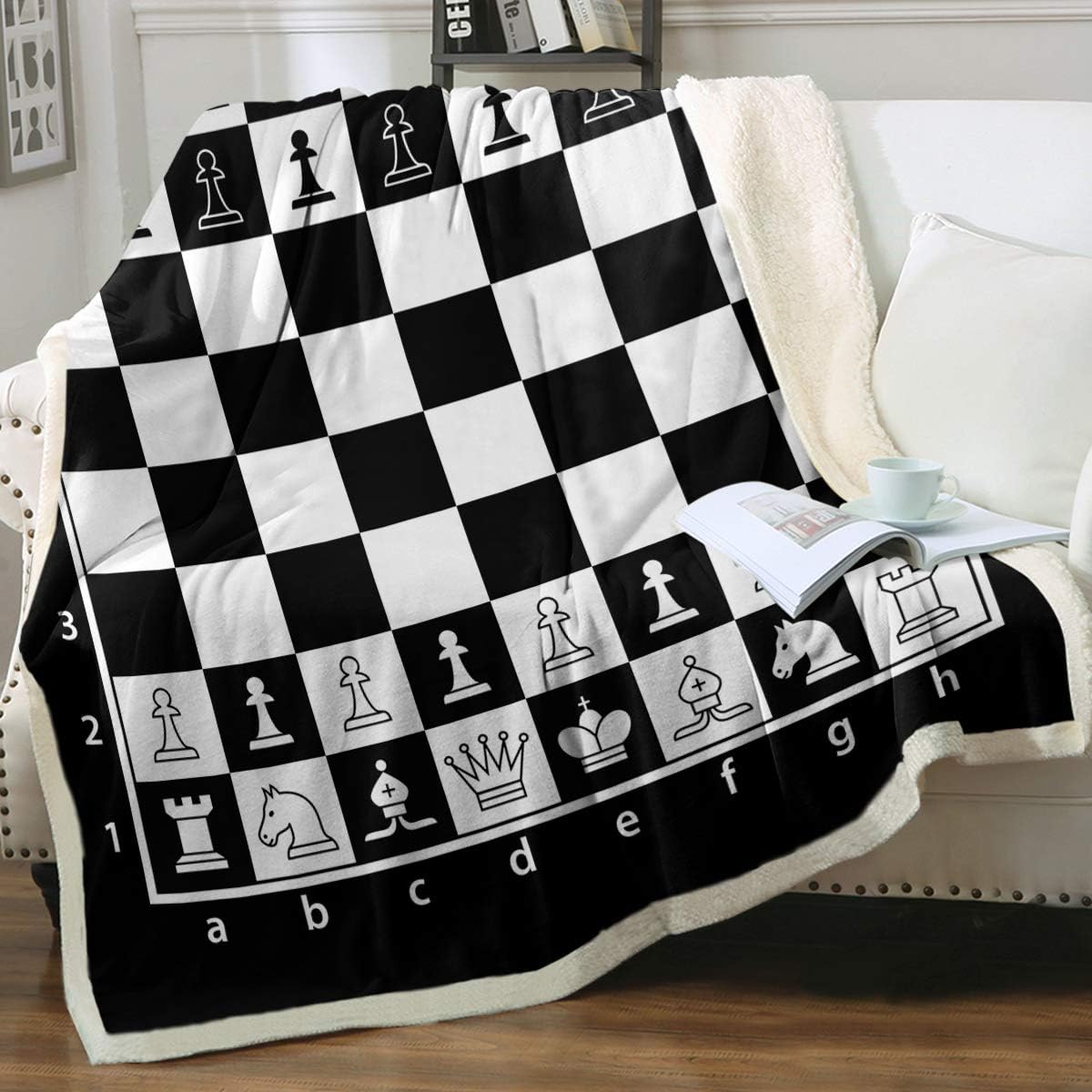 Amazon.com: Sleepwish Chess Board Sherpa Fleece Throw Blanket Grid ...