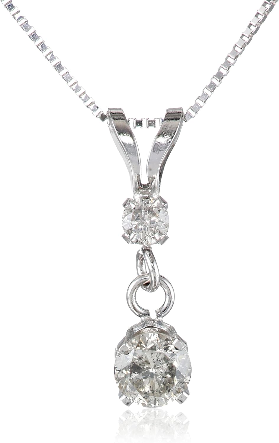 Amazon.com: 14k White Gold 2-Stone Diamond Dangle Pendant Necklace (1/4 ...