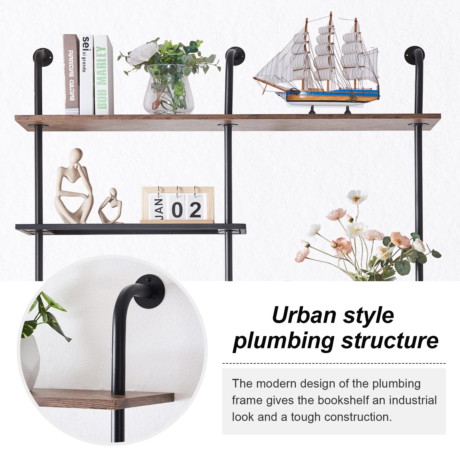Mua HOMISSUE Industrial Bookshelf 6-Tier Open Wall Mount Ladder ...