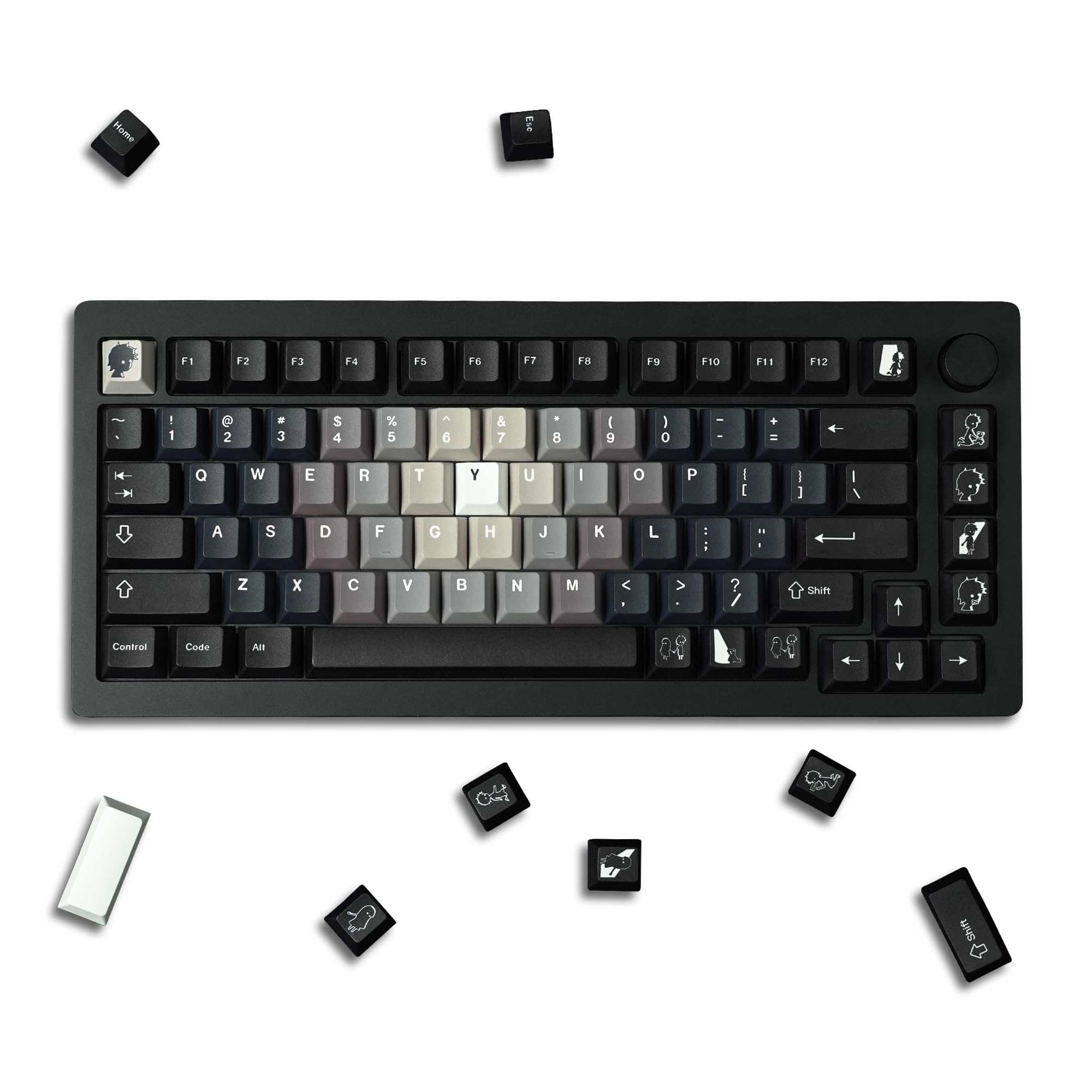 Mua Custom Gradient Keycaps-PBT Black and White Keycaps 75 Percent Dye ...