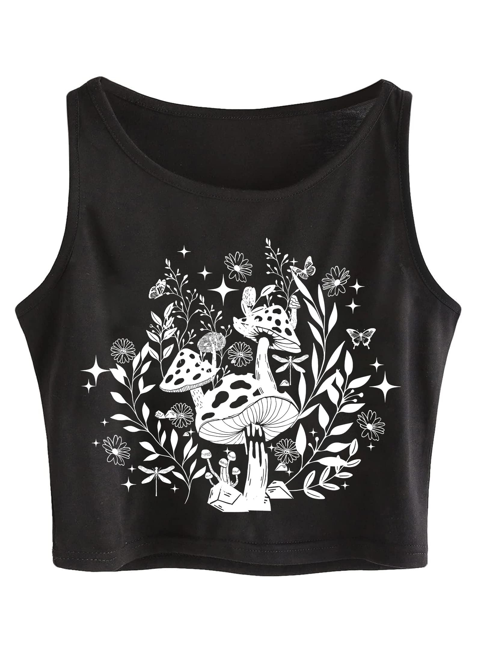 Remidoo Women's Casual Graphic Cropped Tank Top Sleeveless Mushroom ...