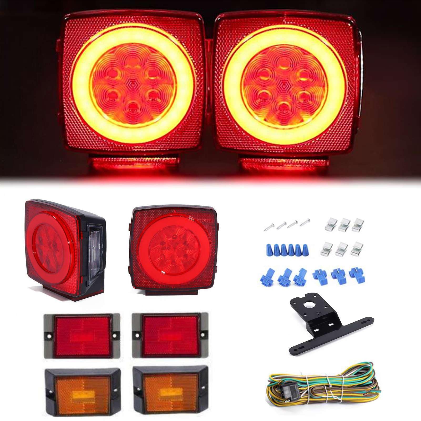 NEW SUN Complete 12V LED Trailer Light Kit, Submersible Tail Lights, 2 ...