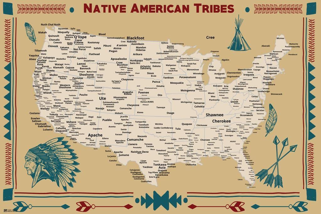 Native American Tribes State Icons Map Native Indigenous People Photo ...