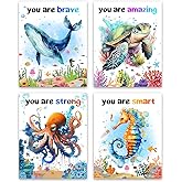 Amazon.com: Watercolor Sea marine life Wall Art Prints,Ocean Animal ...