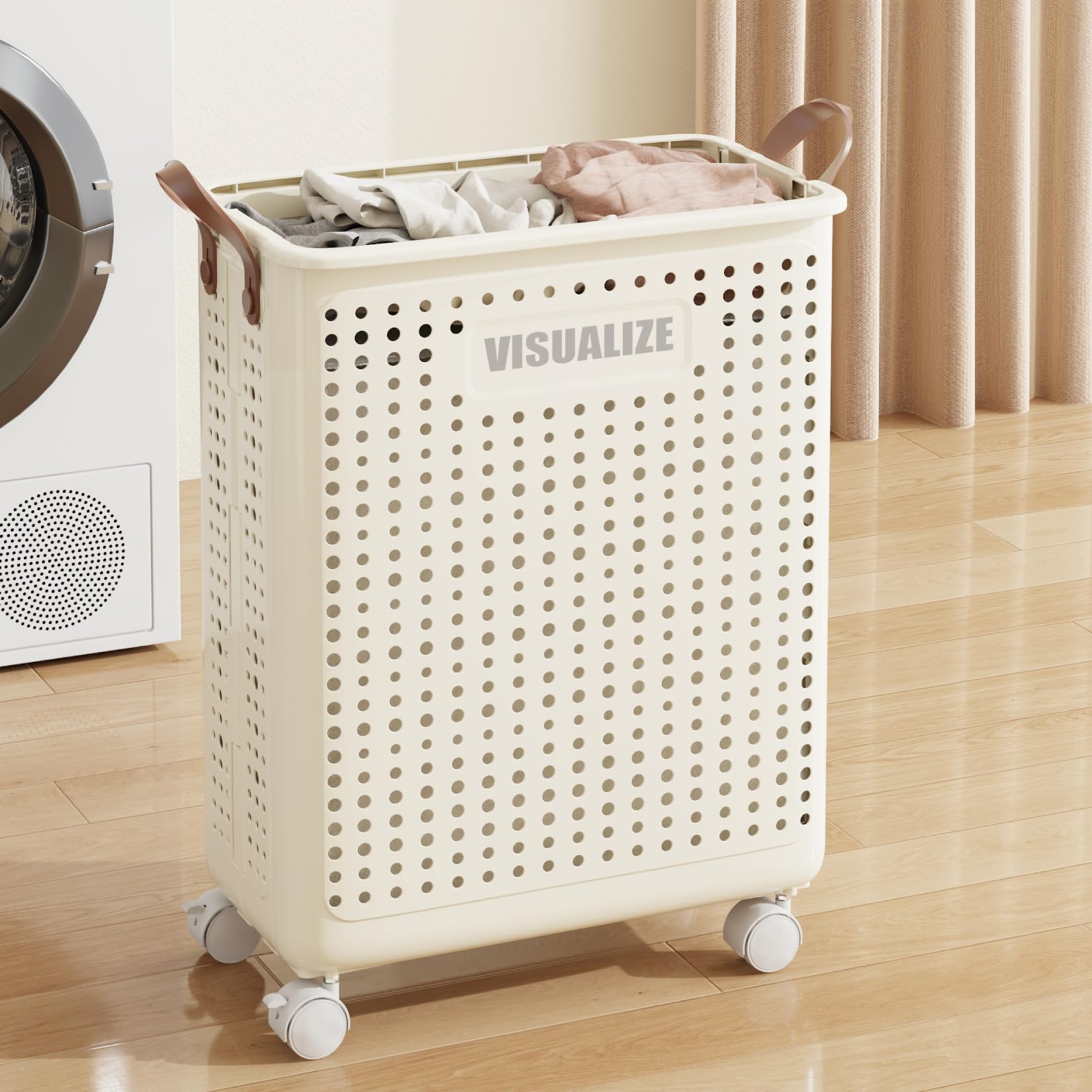 HGZBS Collapsible Laundry Basket with Wheels and Handle, Plastic ...