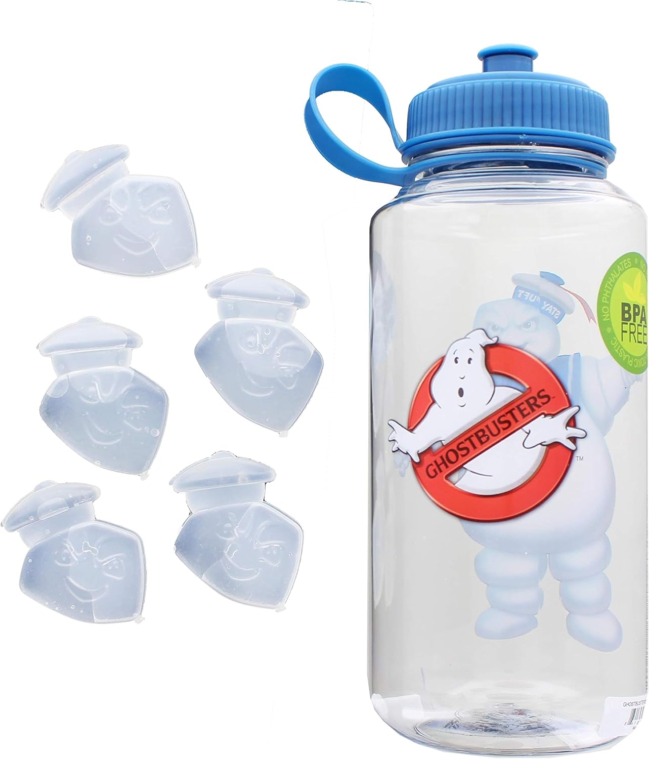 Ghostbusters Stay Puft 32oz Plastic Water Bottle w/ Ice Cube Molds ...