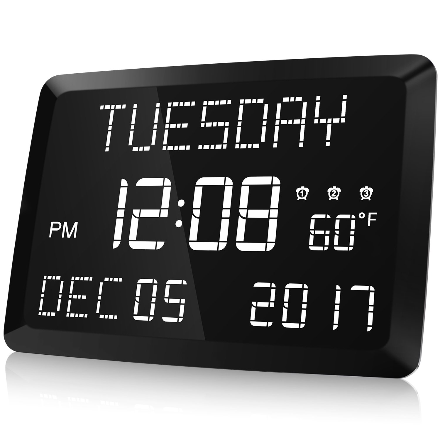 Digital Alarm Clock 11 5 Large LED Display Dimmable Calendar Day Date