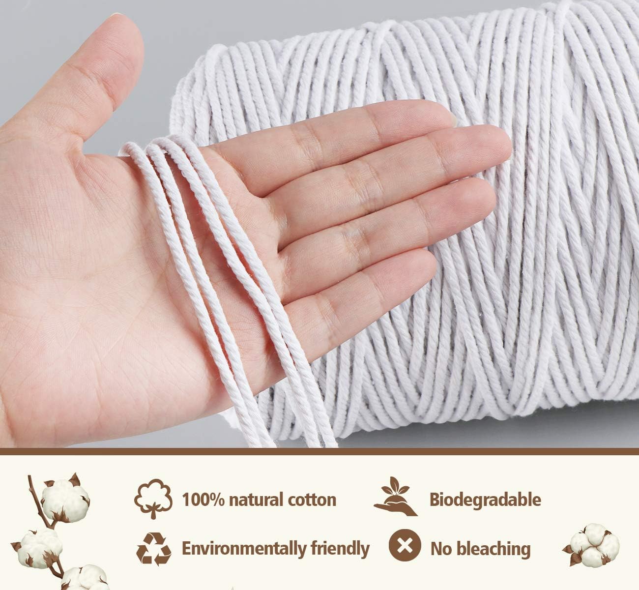 Homewit Macrame Cord, 3mm x 300m Cotton Macrame Rope, 4-ply 10 Strands ...