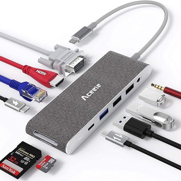 USB C Hub Multiport Adapter PU Leather Covered, Aceele Thunderbolt 3 ...
