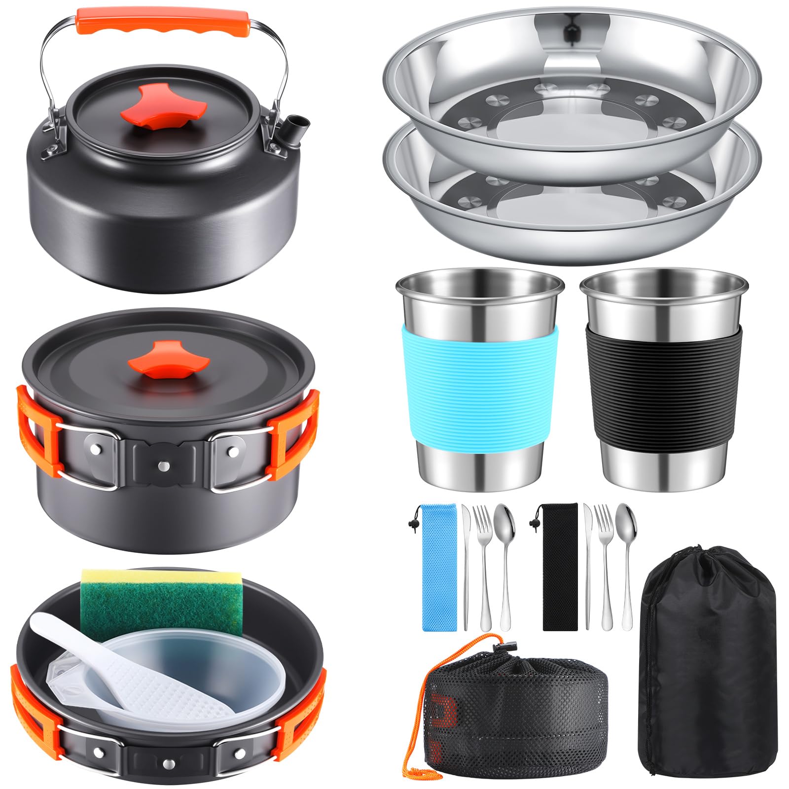 Soulchen 25 Pcs Camping Cookware Mess Kit Camping Pots and Pans Set ...