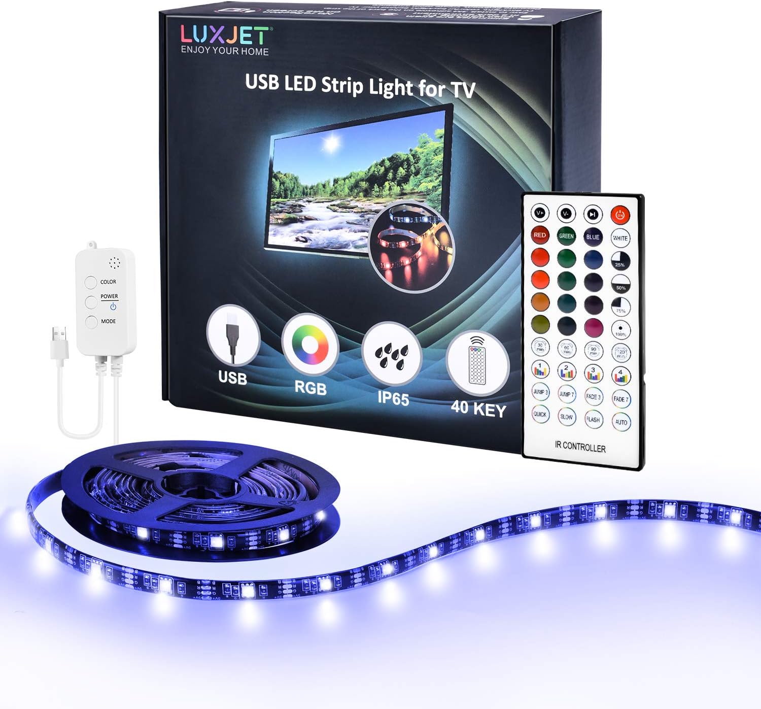 3M TV LED Backlight LUXJET USB Music to Sync LED Strip Lights Whit ...