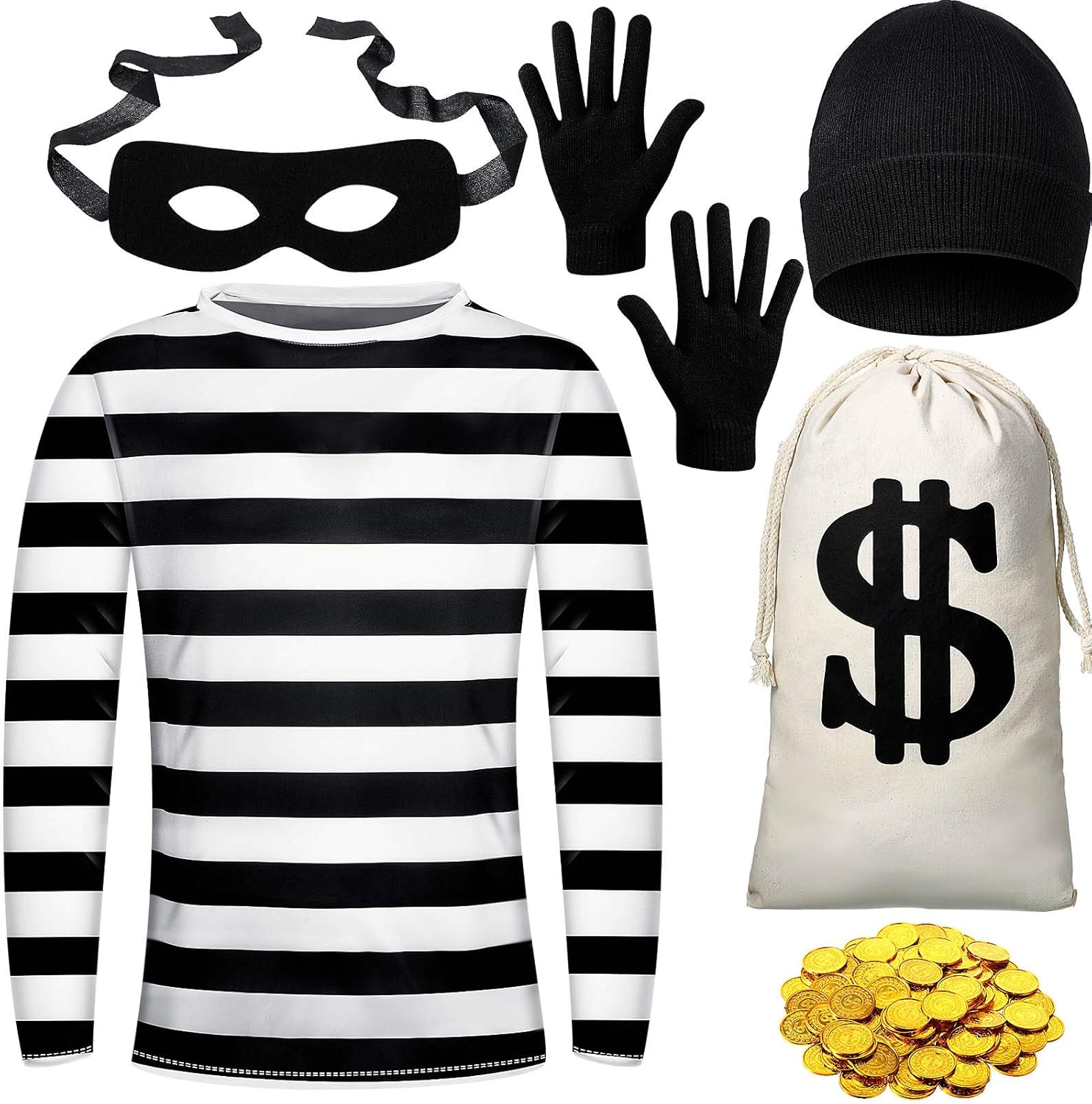 Halloween Robber Costume Set, Include Striped Long Sleeve T-shirt Knit ...