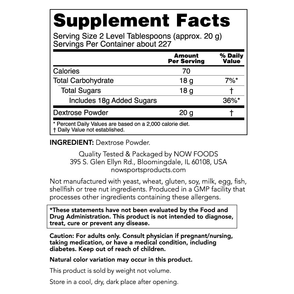 NOW Sports Nutrition, Dextrose Powder (Monosaccharide), Energy ...