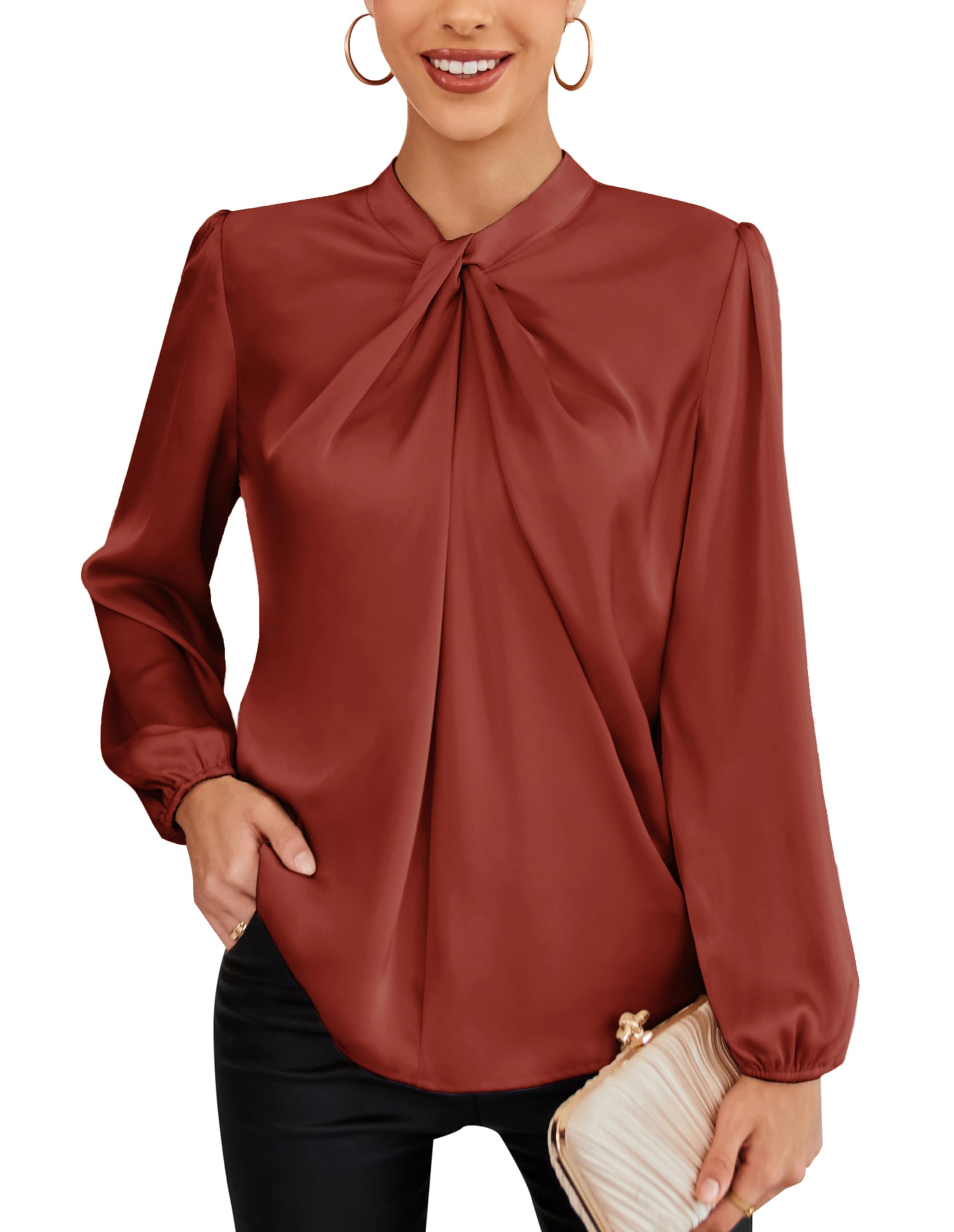 Ladies Sexy Blouses Tops Formal Interview Mock Neck Long Lantern Sleeve ...