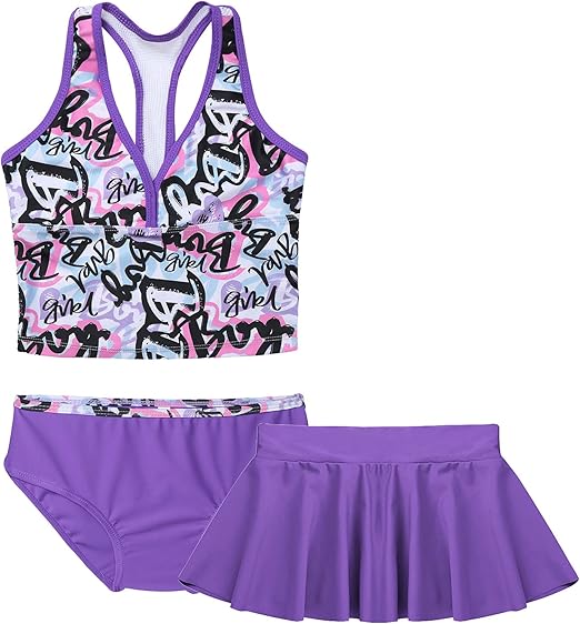 Nimiya Kids Girls 3 Piece Swimsuit Tankini Outfits Sleeveless Racer ...