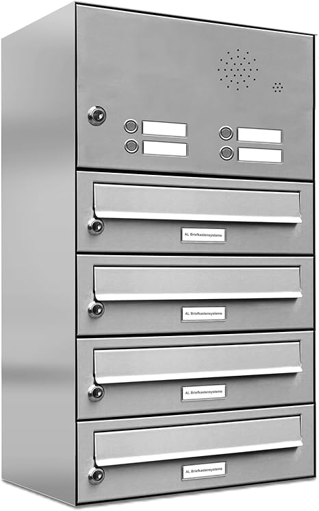 AL Briefkastensysteme 4er Briefkastenanlage mit Klingel, Edelstahl ...