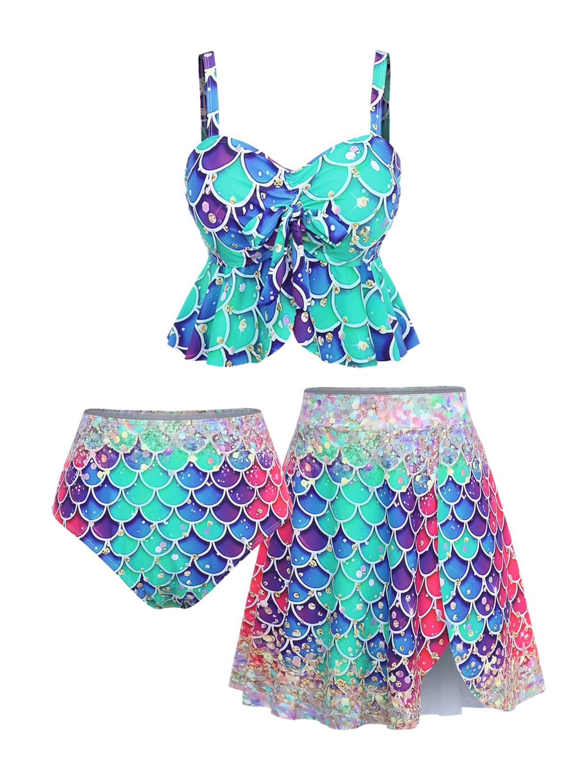 Rosegal Plus Size Women 3 Piece Tankini Swimsuit Mermaid Sparkling ...