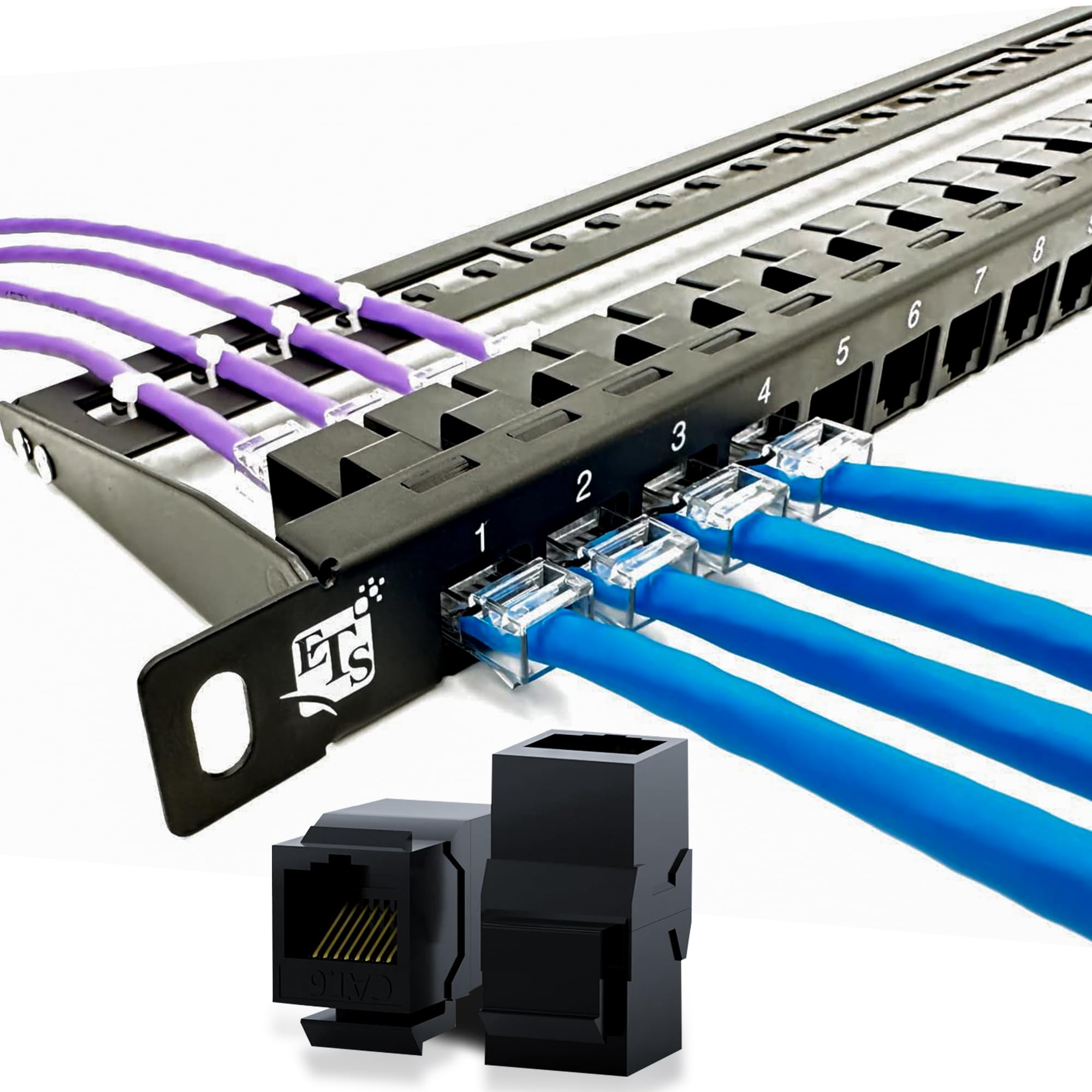 ETS 24 Port Patch Panel CAT6 0.5U Inline Pass Through Keystone Coupler ...
