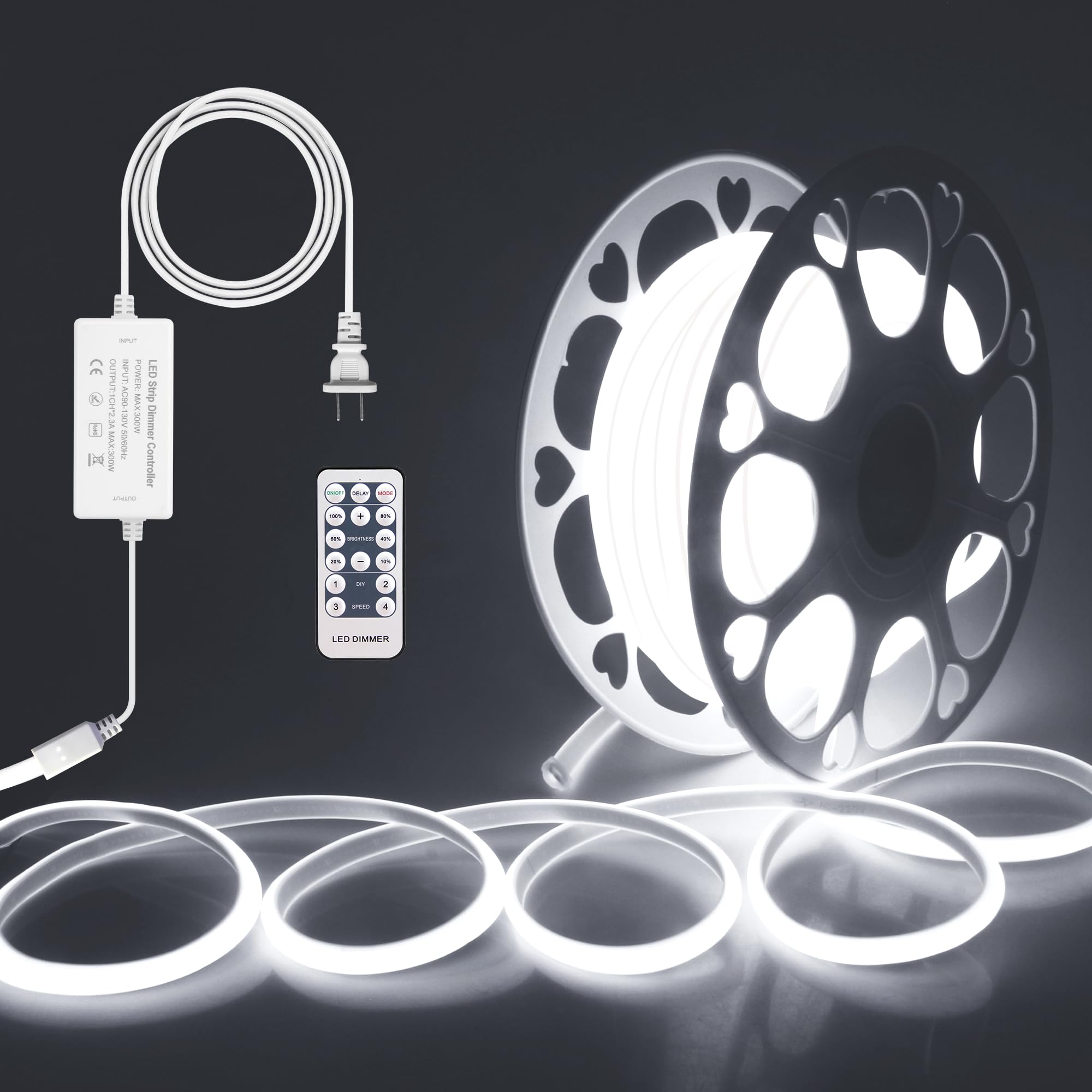 ALITOVE 65.6ft Outdoor COB LED Strip Lights Waterproof IP67 AC 110V ...