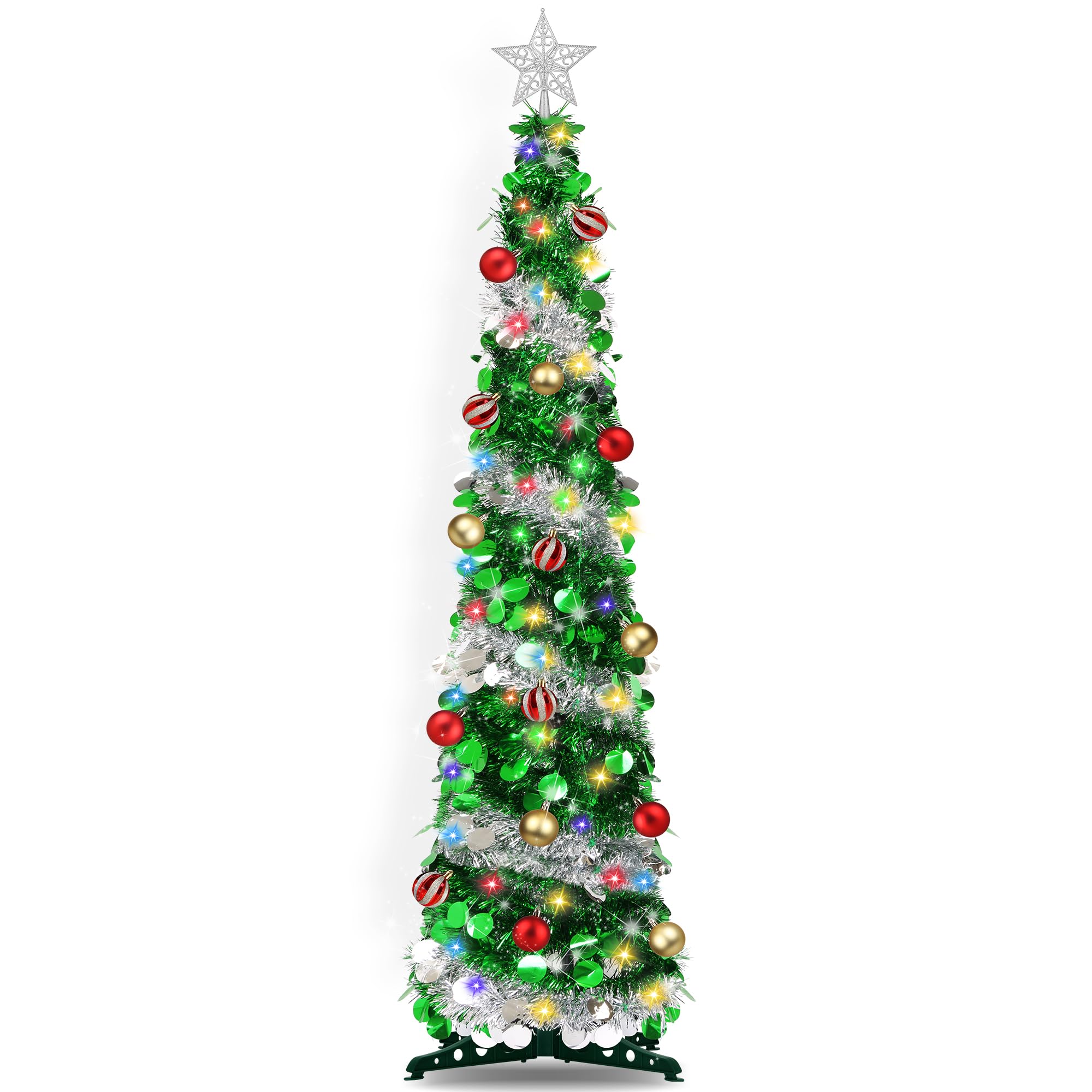 Dual Color Change & Timer 5 FT Pop Up Christmas Tree with 60 Warm White ...