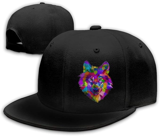 Colorful Wolf Unisex Caps Fashion Flat Top Hat Adjustable Baseball Cap ...