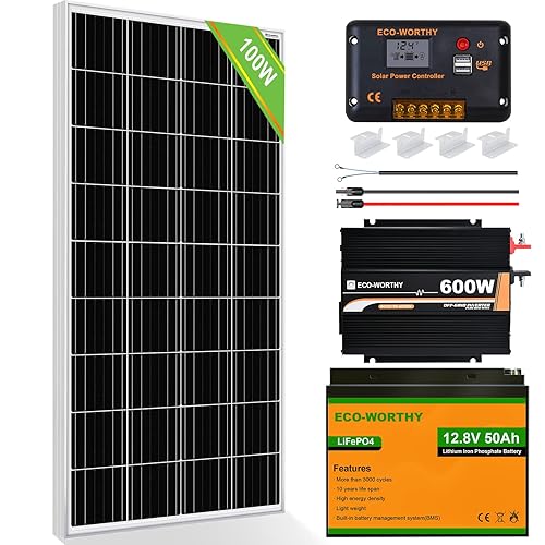 ECO-WORTHY Solar Panel Kit with Battery and Inverter : 100 Watt 12 Volt ...