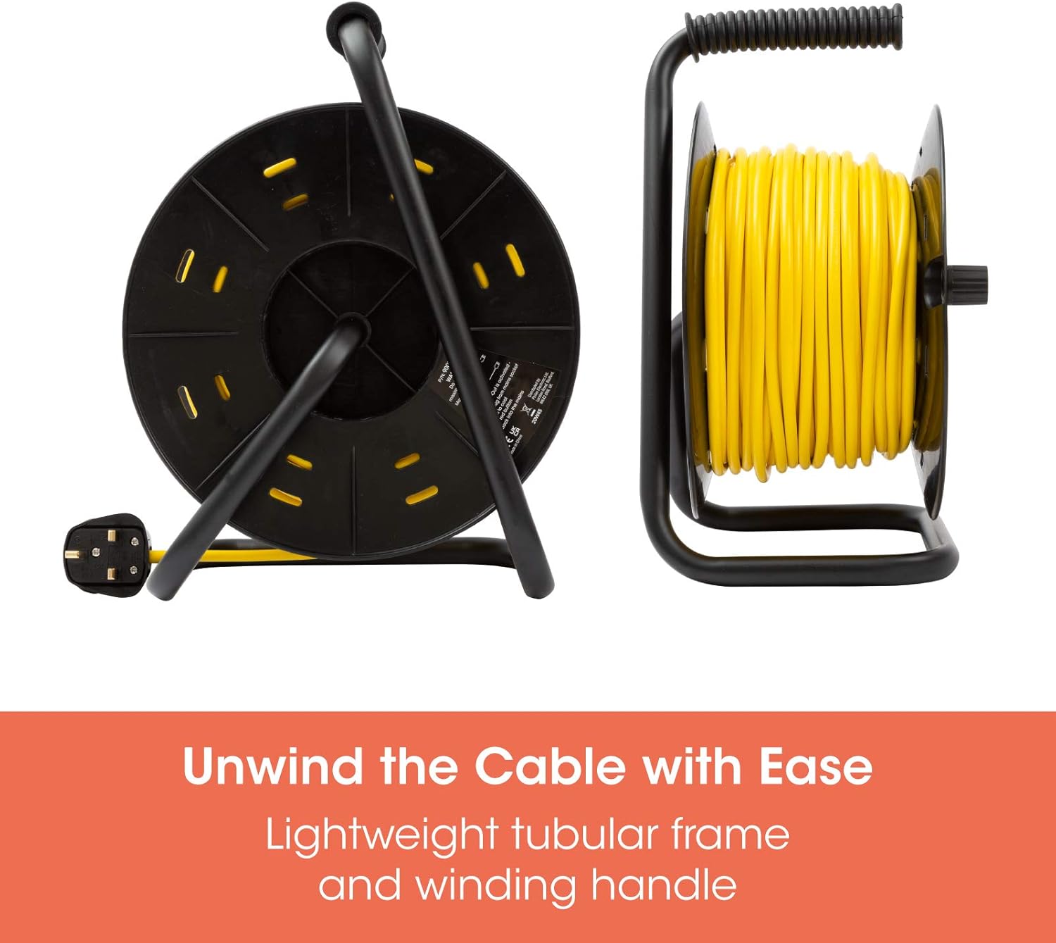 Extension Lead 50m Heavy Duty Cable Reel, 4 Socket Cord Reel UK Plug ...