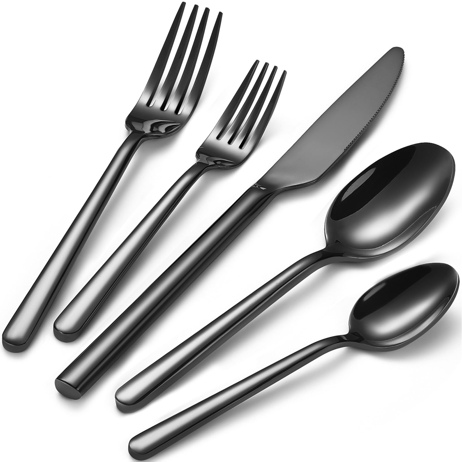 40-Piece Black Silverware Set for 8, Heavy-Duty 18/0 Stainless Steel Black Flatware Cutlery Set ...