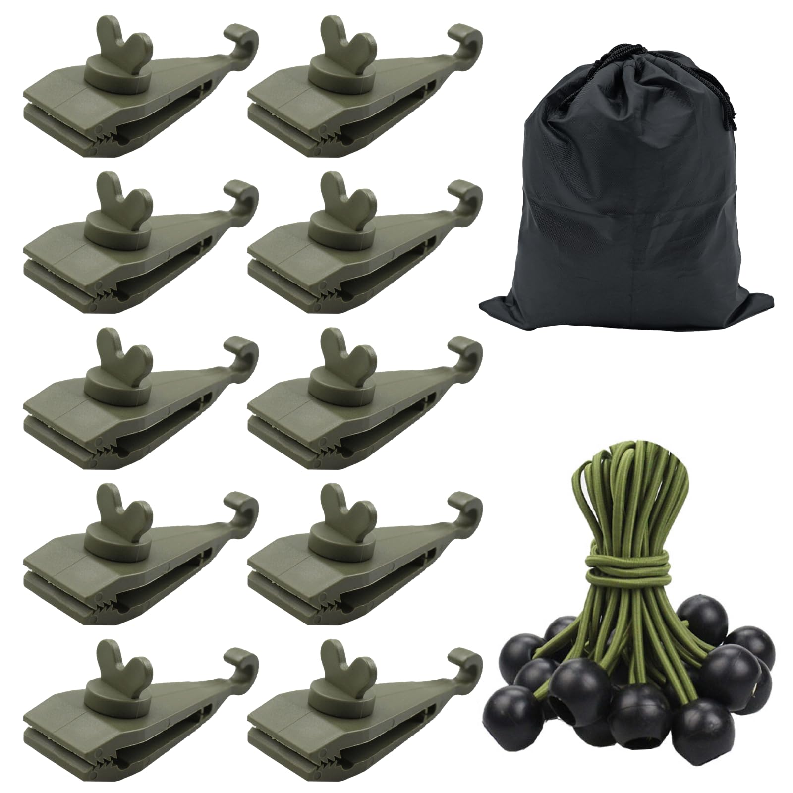 Keovoker Upgraded 20 Pack Large Tarp Clips with Bungee Balls in Bag ...