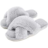 Amazon.com | Womens Fuzzy Fluffy House Slippers - Ankis Cross Band Cozy Memory Foam Slippers ...