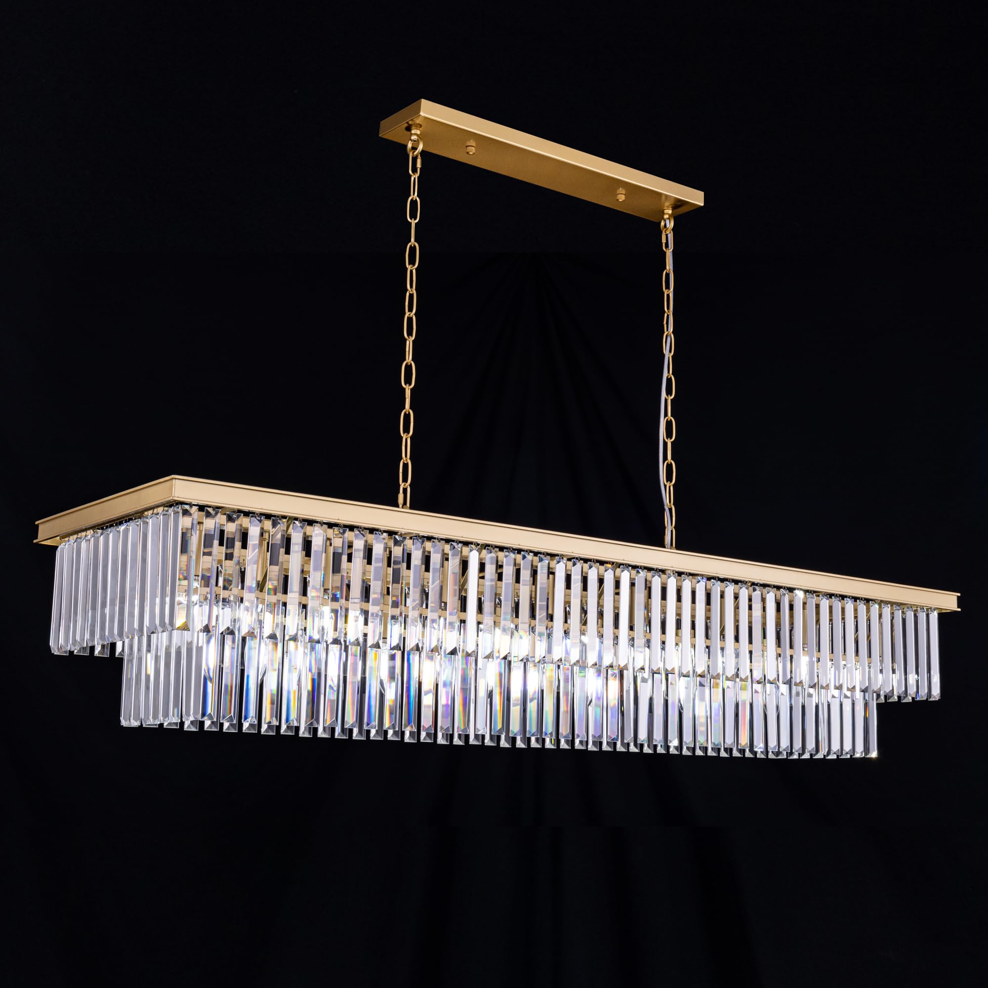 Wellmet Gold Chandelier 57 inch, 13-Light Modern Rectangular Crystal ...