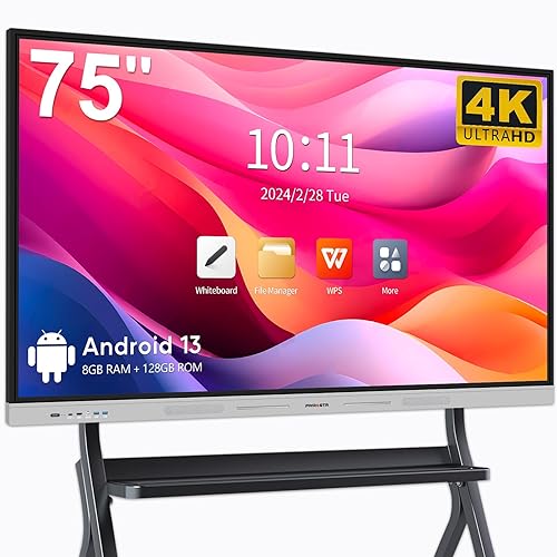 PWR4GTR Smart Board | 75" Interactive Whiteboard | 4K UHD | Android 13 | 8+128GB | Digital ...