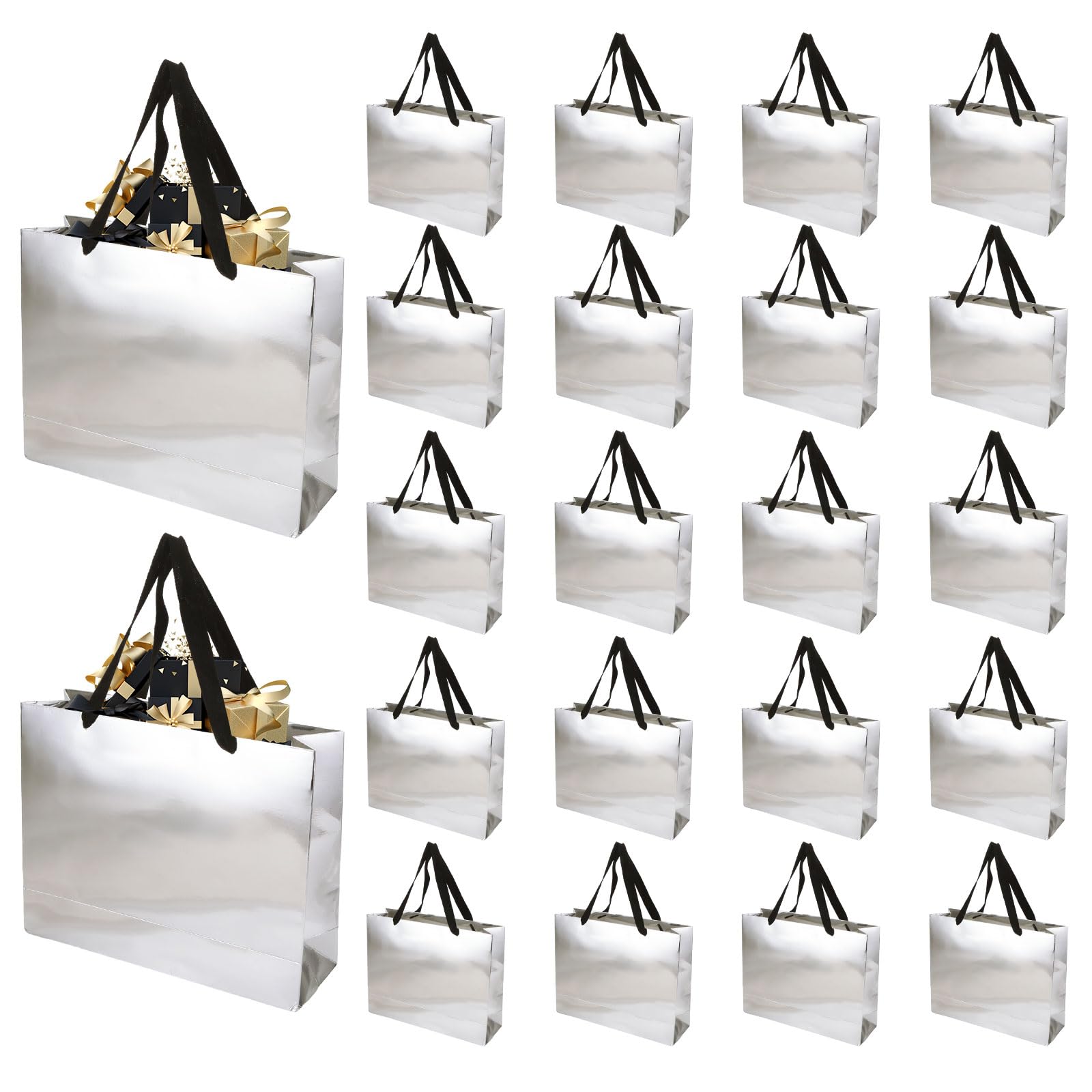 CYEAH 24 Pcs Large Metallic Silver Paper Gift Bags with Handles,12 ...