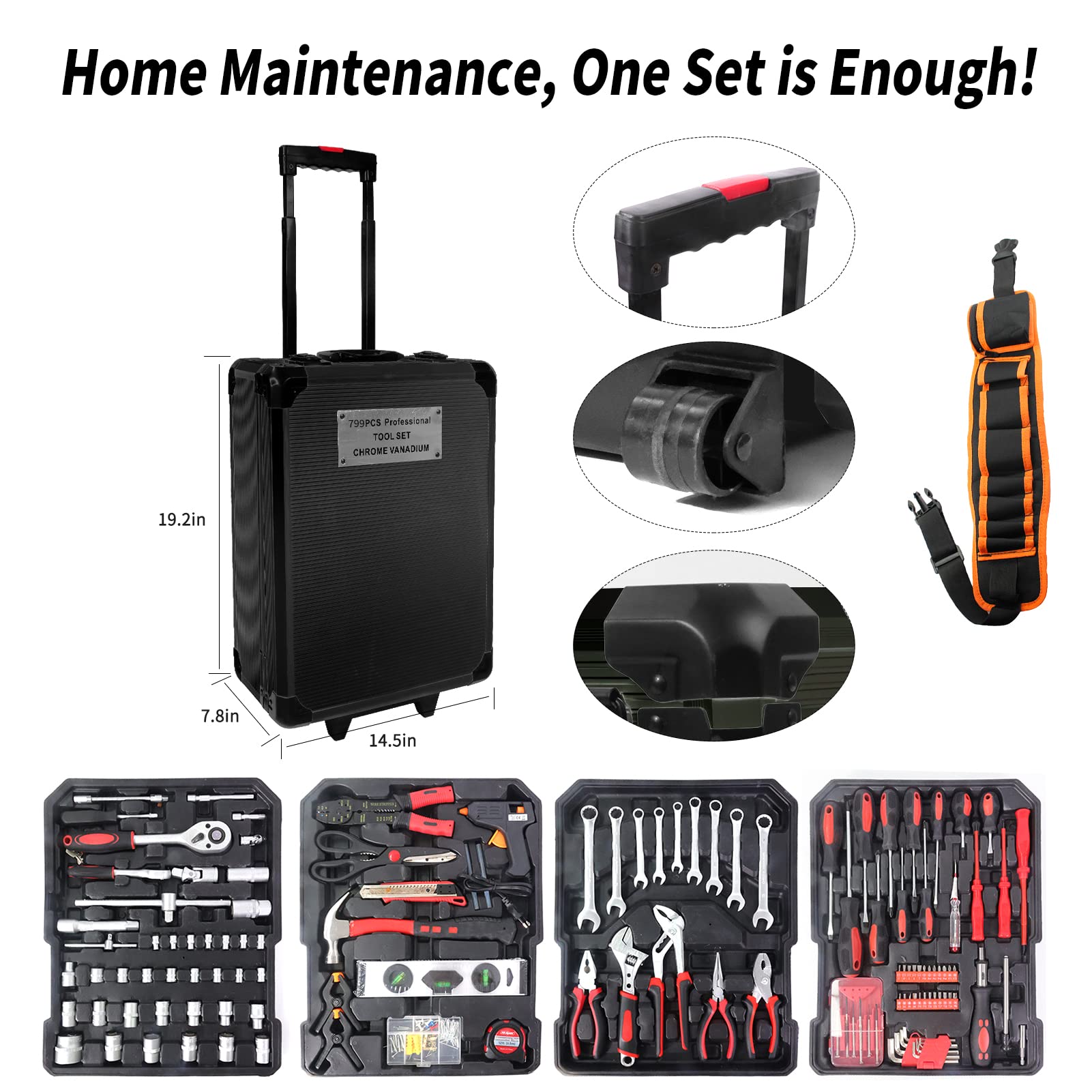 Mua Tool Box with Tools, Tool Sets for Men, ToolKit with Rolling Tool ...