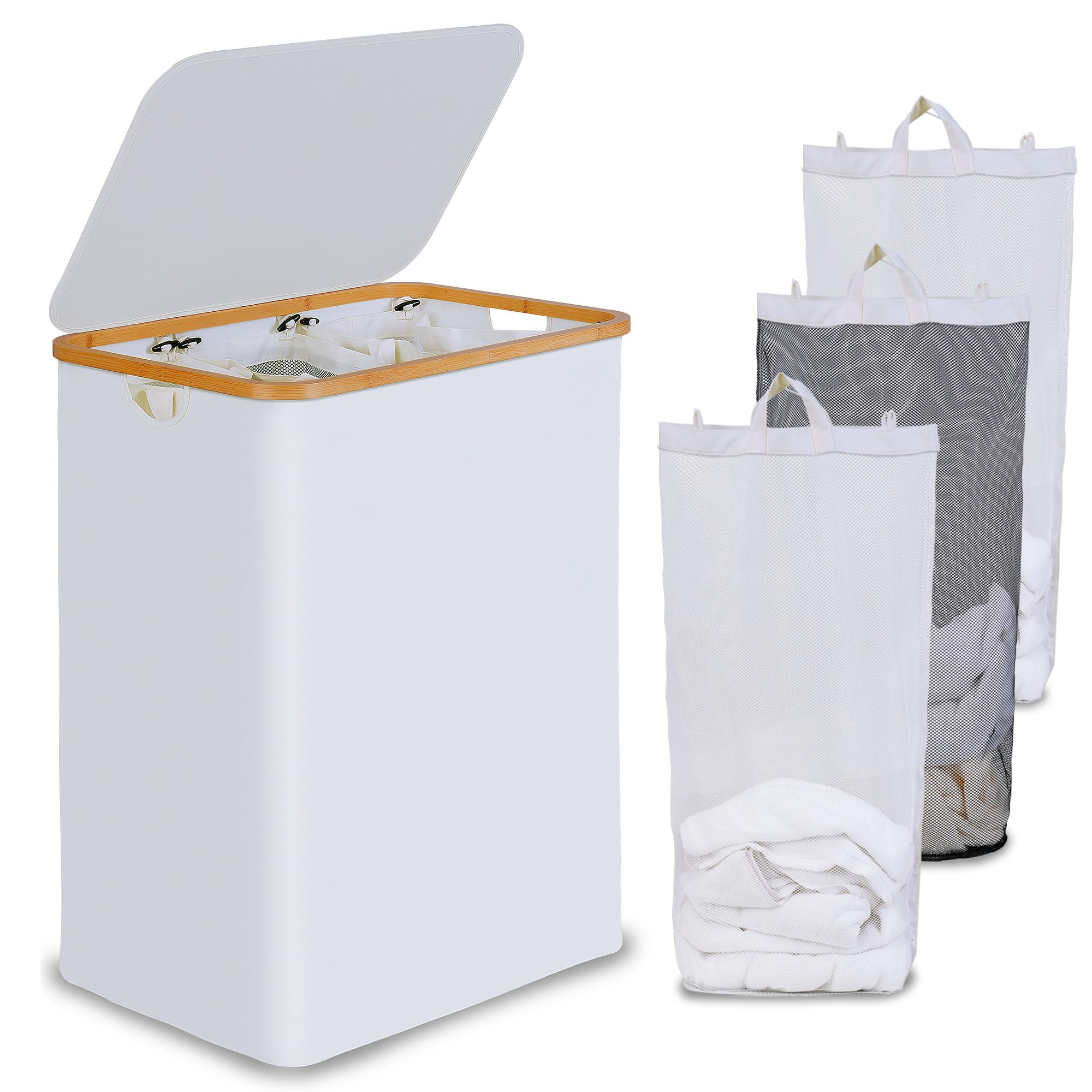 efluky Laundry Hamper with Lid, Double Laundry Hamper with 2 Removable ...