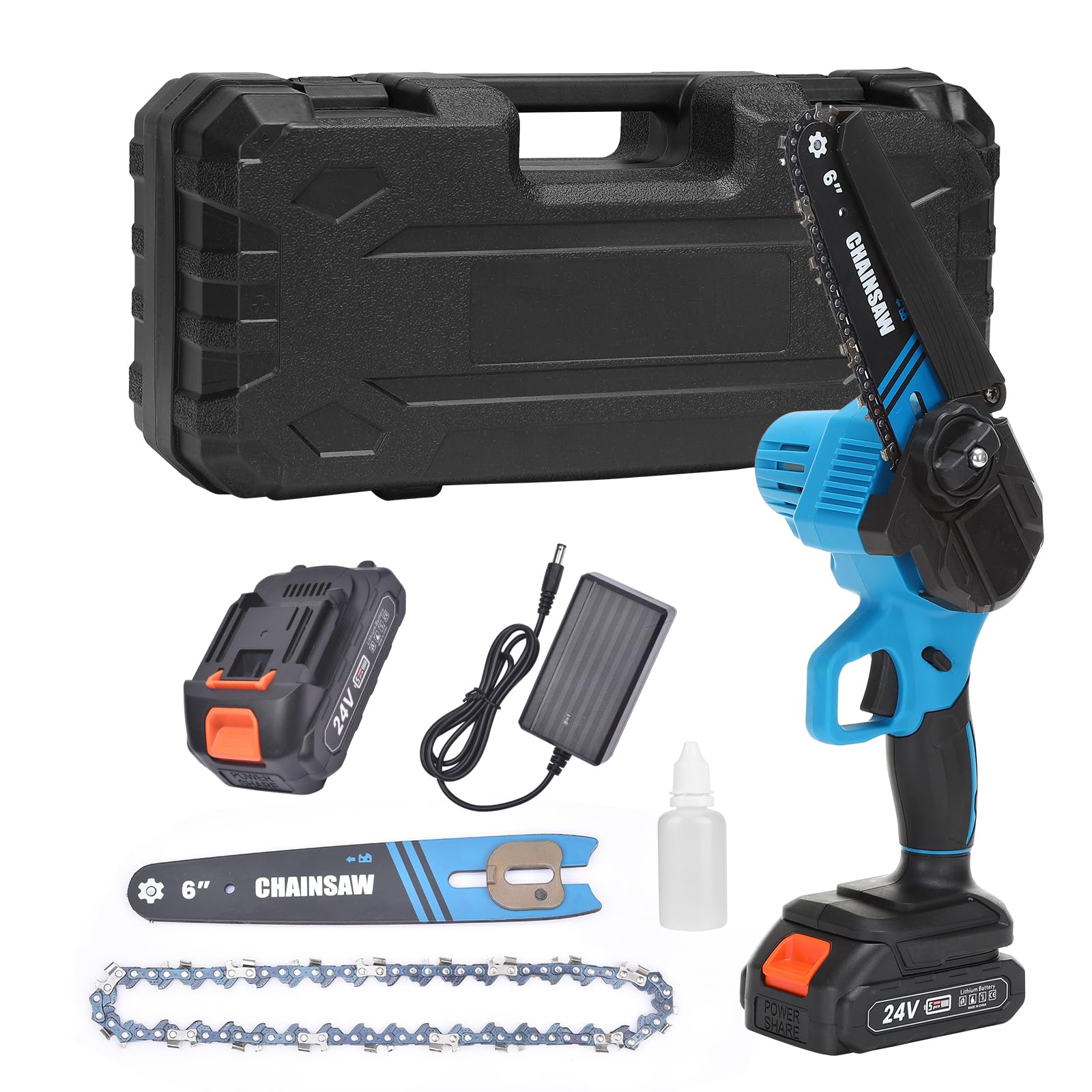Mini Chainsaw Cordless, 6-Inch Portable Electric Saw, 24V Battery ...