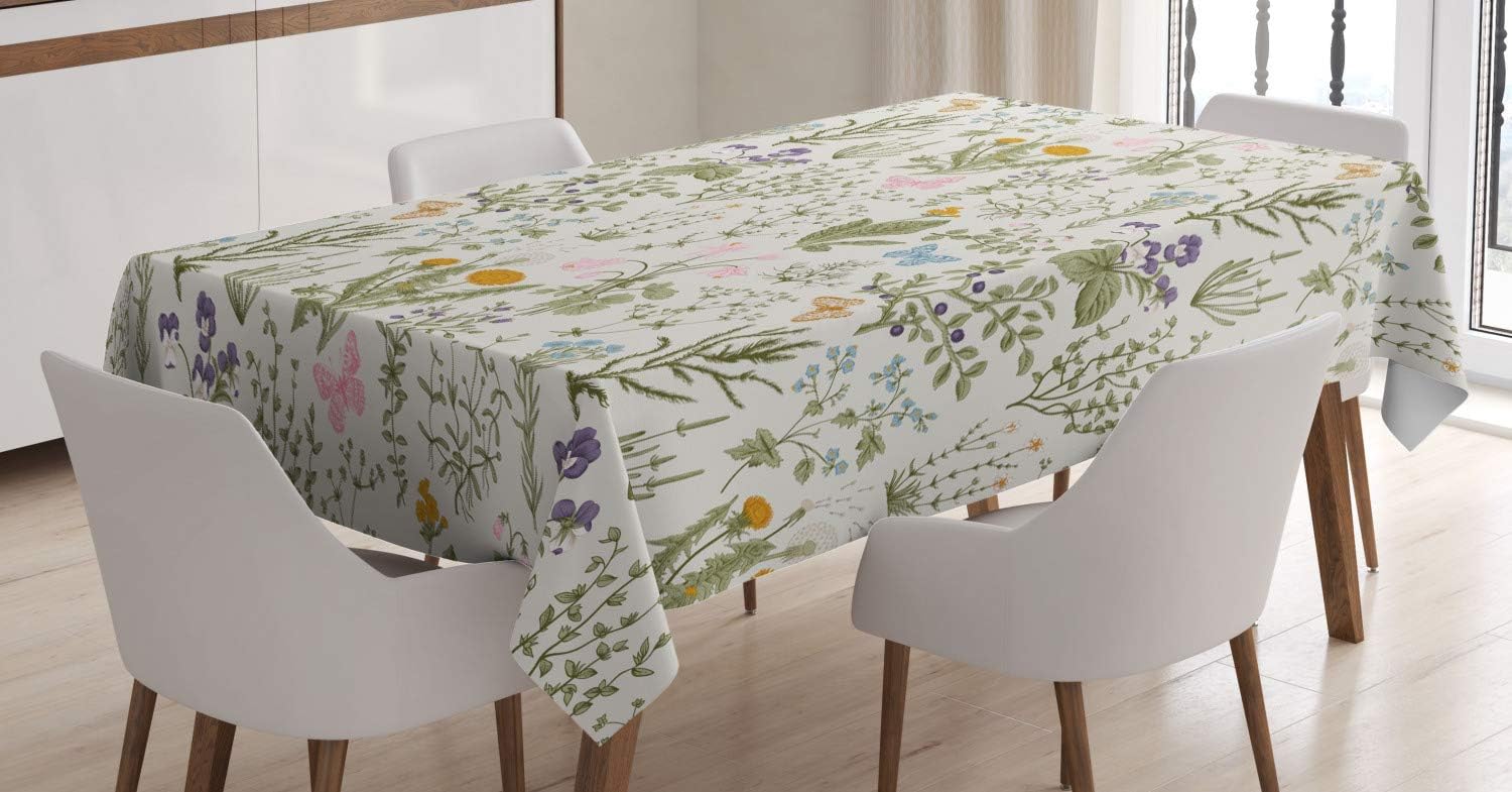 Amazon.com: Ambesonne Floral Tablecloth, Vintage Garden Plants with ...