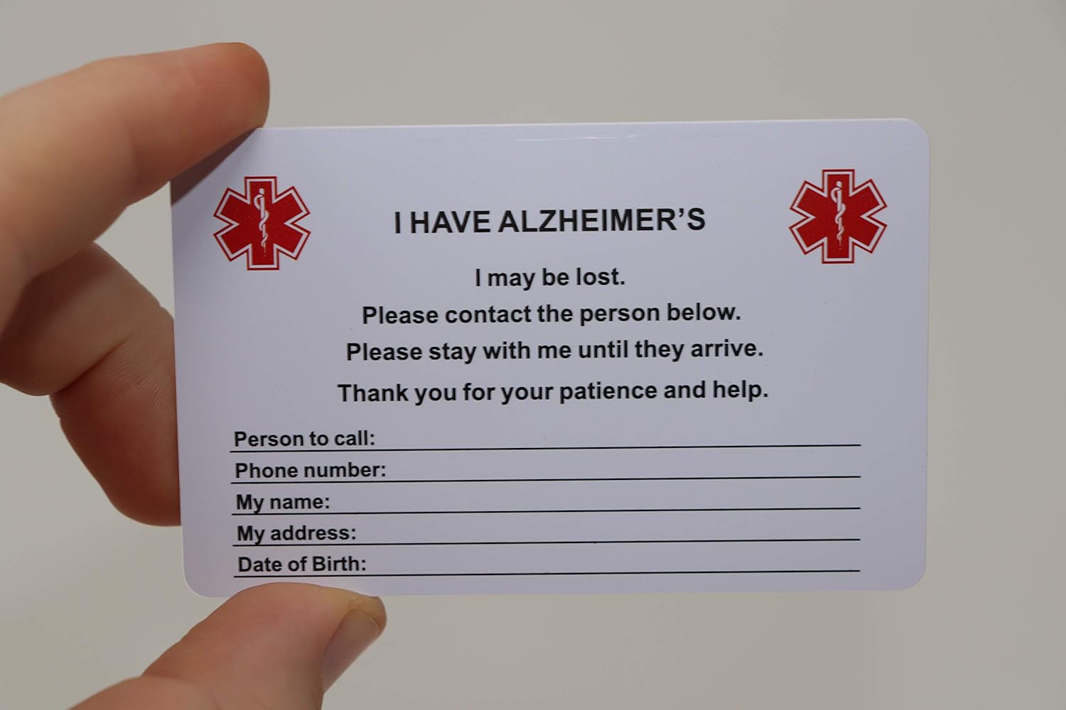 Alzheimers Disease Medical ID Identification Card Memory Loss Dementia ...