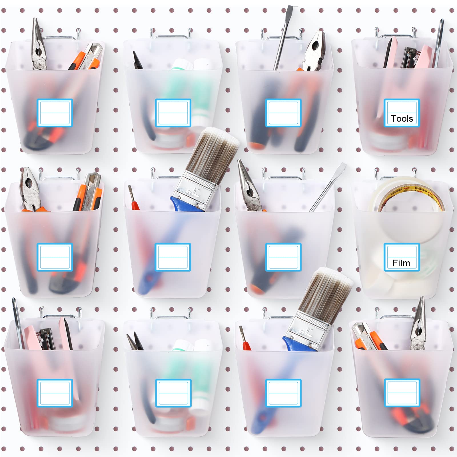 Namalu 12 Pack Peg Board Storage Bins with Labels and Hooks Square Box ...