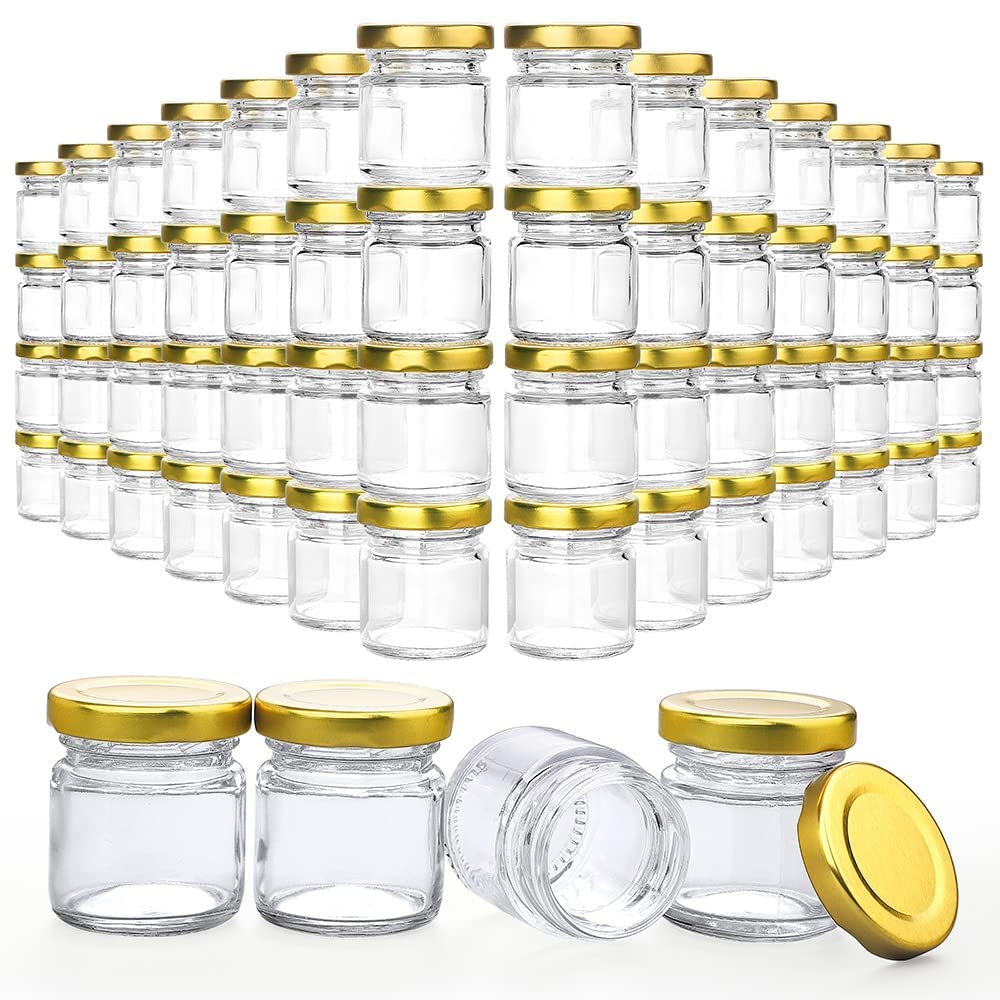 Folinstall 60 Pack Small Glass Jars with Lids, 1.5 oz Mini Honey Jars ...