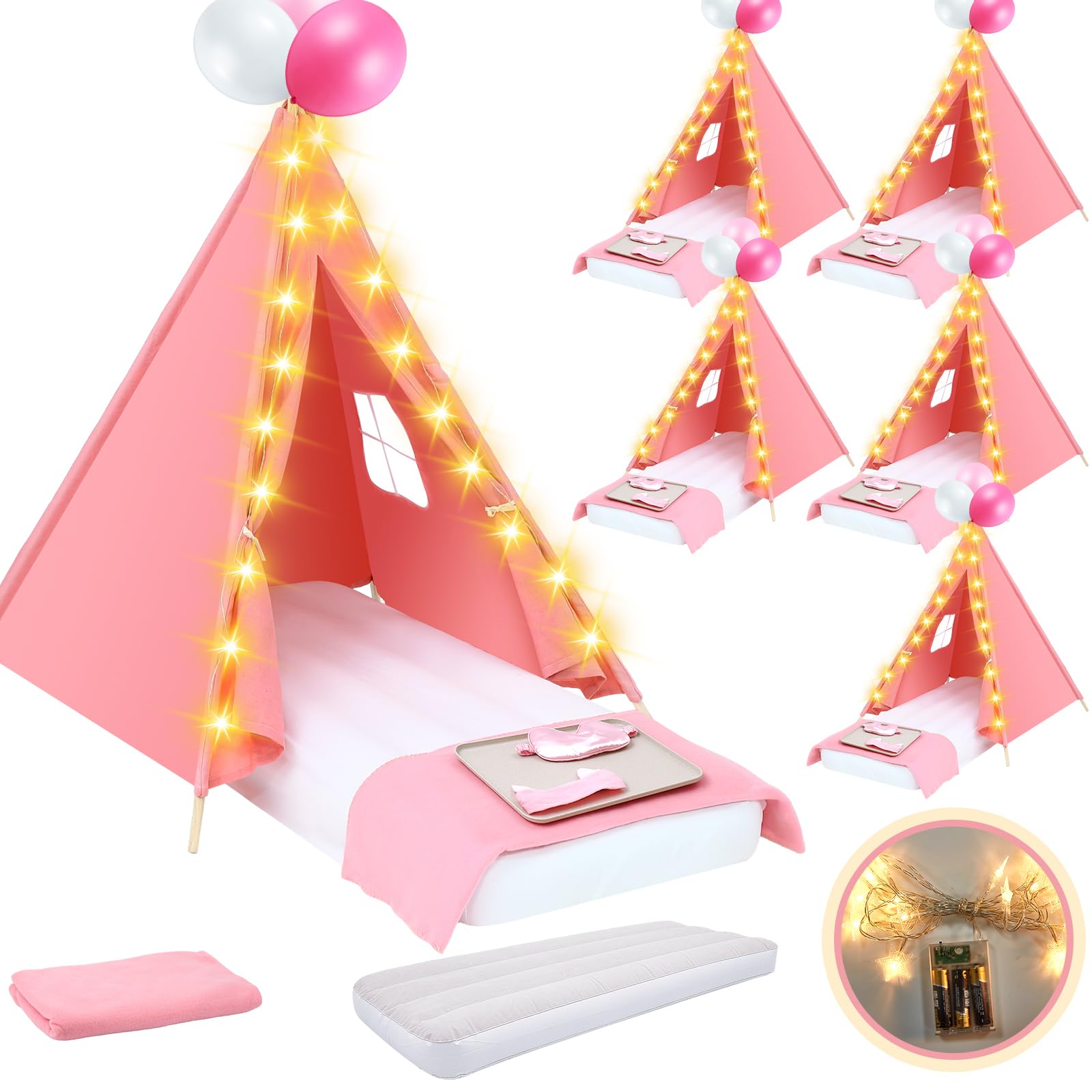 Windyun 6 Pack Kids Teepee Tent Bulk with Light and Inflatable Airbed ...